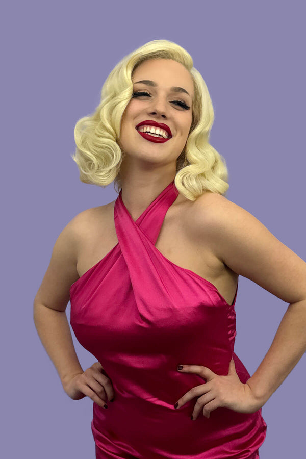 Blonde lacefront wig, pinup/vintage style, mid length with finger waves ...
